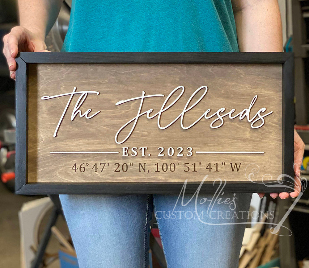 Personalized Last Name, Est. Date, & Home Coordinates Sign | Family Na ...