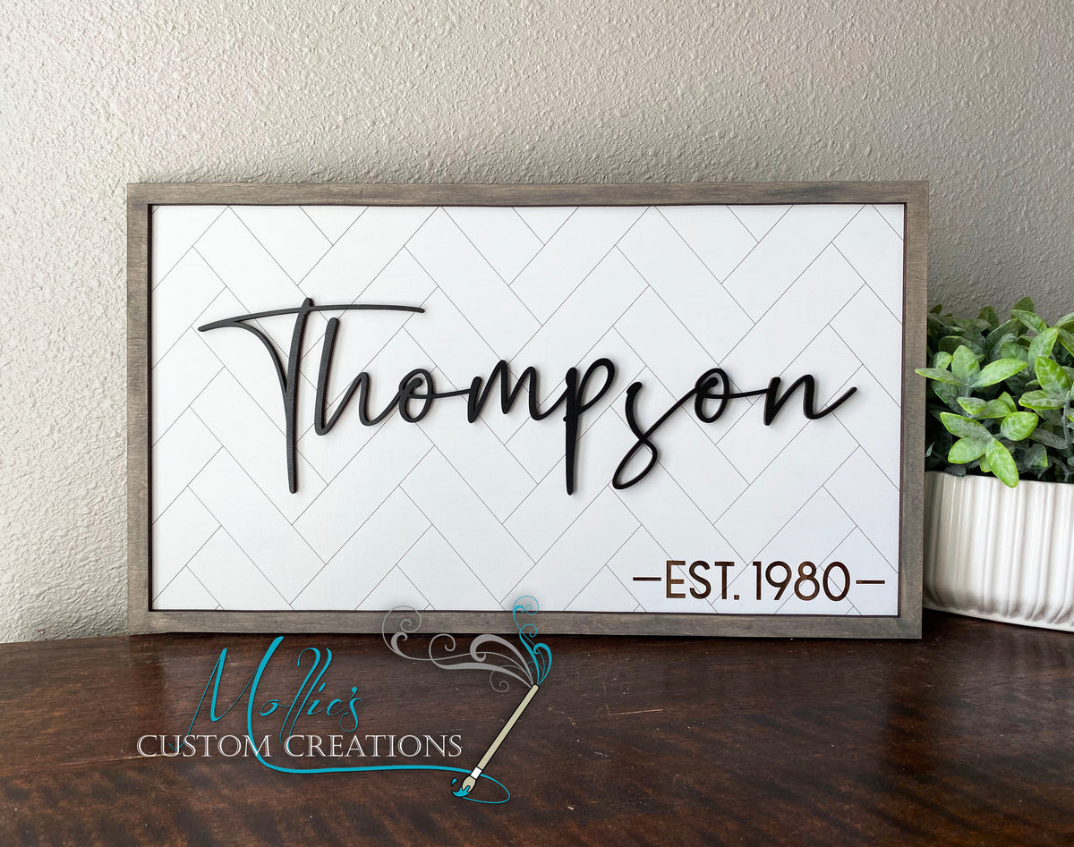 Last Name & Est. Date Sign | Family Name With Wedding Established Date ...