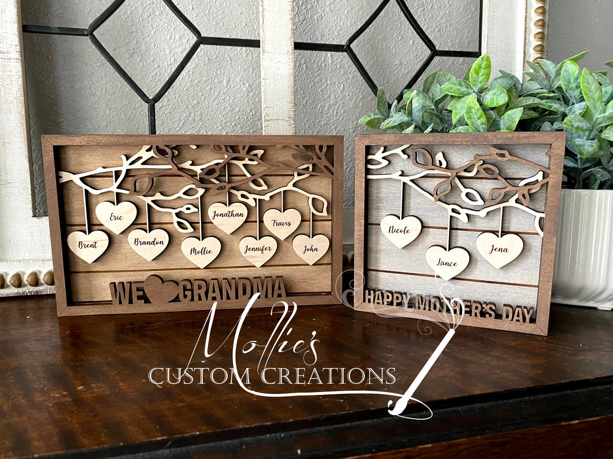 Hanging Hearts Family Tree Sign | Mother's Day Sign | Grandparent's Da ...